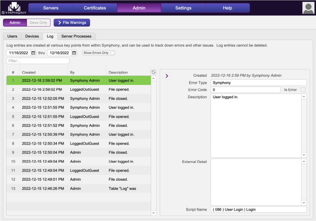 User Guide | Symphony Server Manager